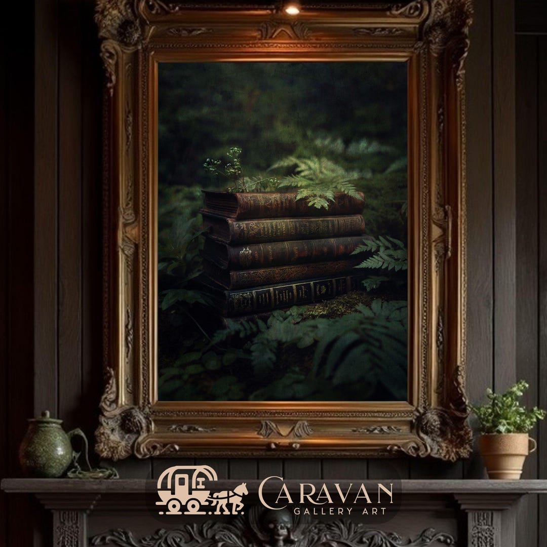 Book & Ferns Dark Academia Printable Wall Art, Moody Victorian Gothic ...