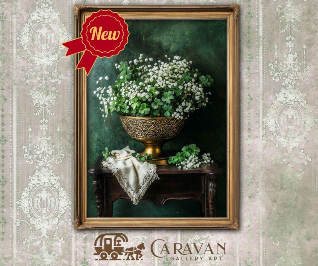 Celtic Green Shamrock Moody Floral Printable Wall Art- Irish ...