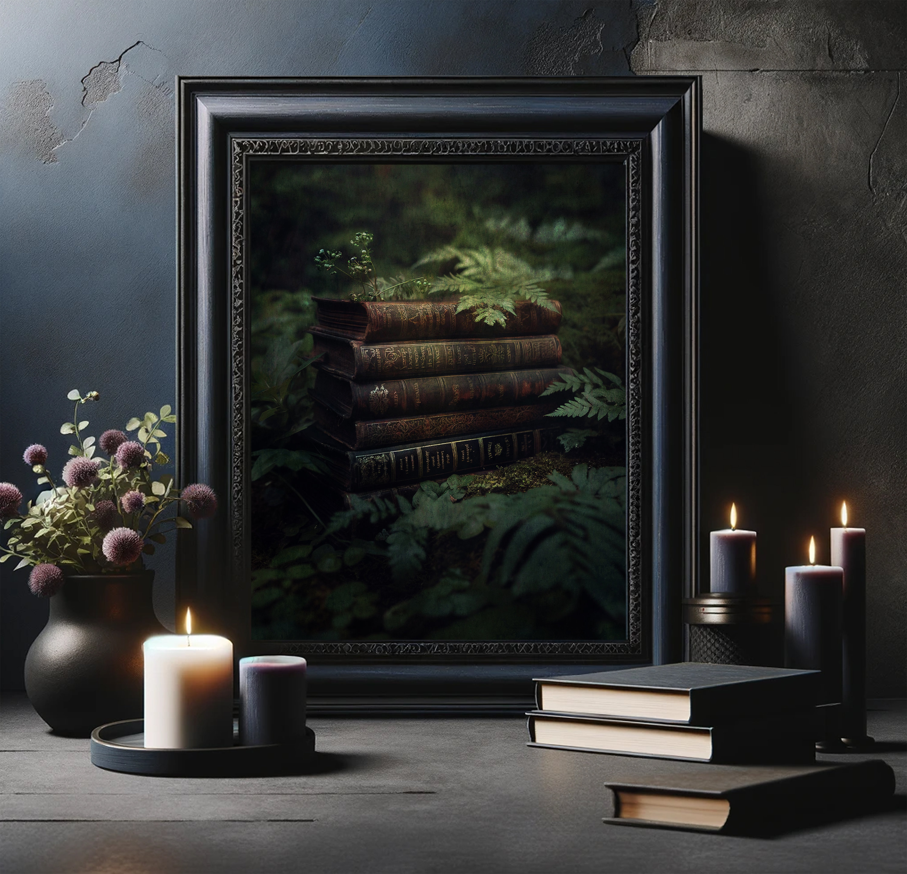Book & Ferns Dark Academia Printable Wall Art, Moody Victorian Gothic ...