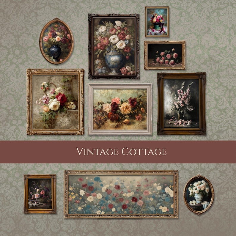 Dark Romantic Florals 25 Prints- Vintage Cottagecore Printable Wall Art ...