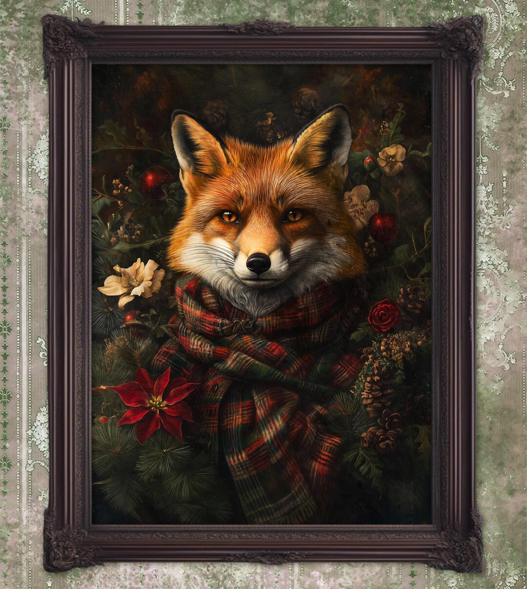 Printable Wall Art Victorian Scottish Fox With Christmas Florals, Funny ...