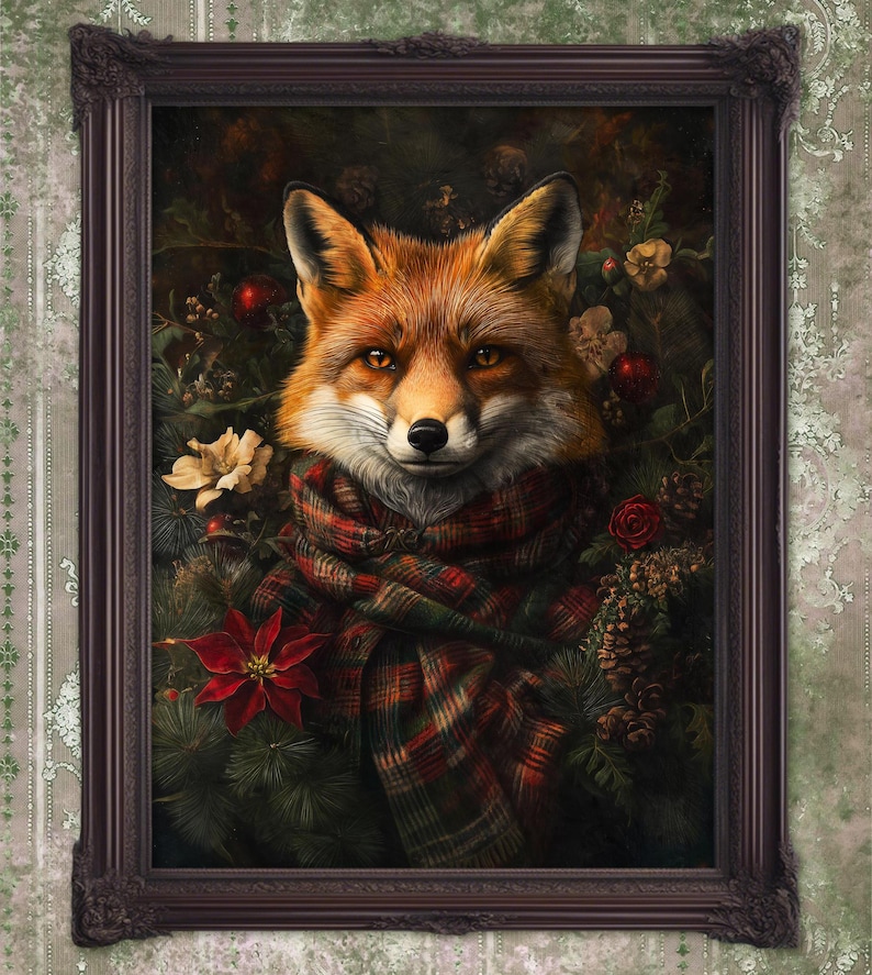 Printable Wall Art Victorian Scottish Fox With Christmas Florals, Funny ...