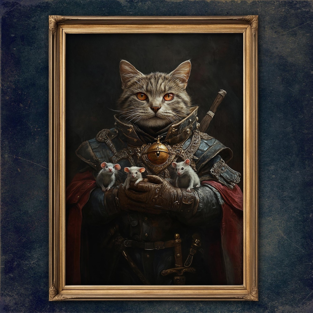Printable Art Cat Villain With Mice Minions, Fantasy Renaissance Art, Portrait Victorian Animal ...