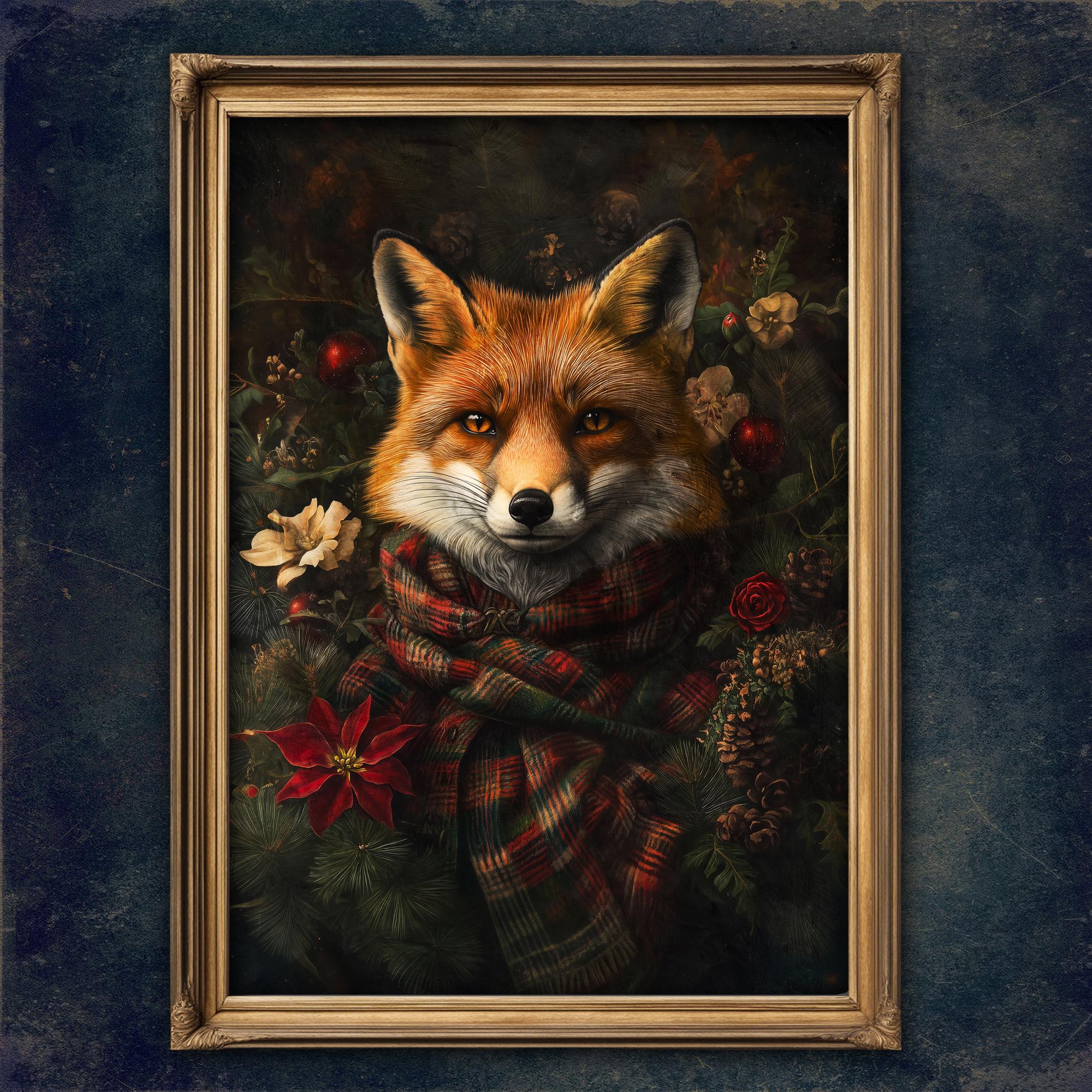 Printable Wall Art Victorian Scottish Fox With Christmas Florals, Funny ...