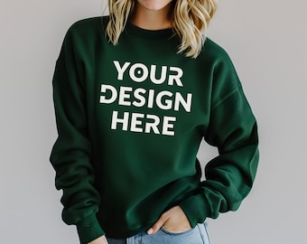 Gildan 18000 Front Back Green Mockup Green Sweatshirt Back Mockup ...