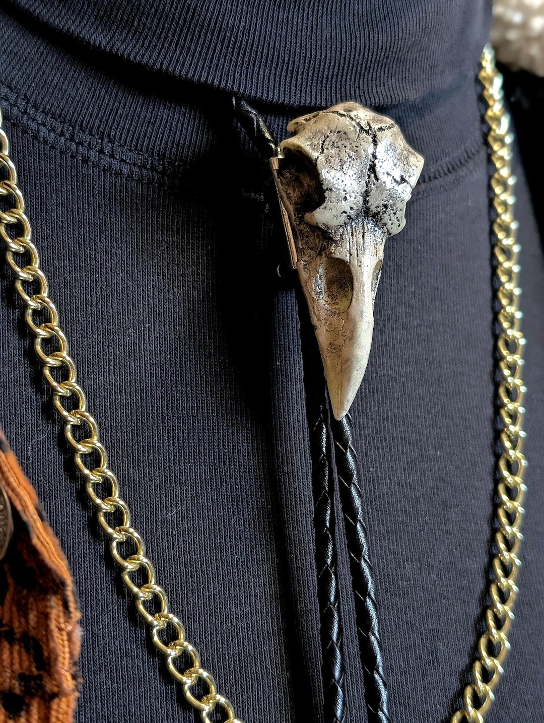 Crow SKULL Bone BOLO TIE - Goth Raven Bola - Wedding Necklace - Gift ...
