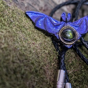 Black Bat BOLO TIE Metallic Purple Bat Bola Wedding Necklace for Men ...