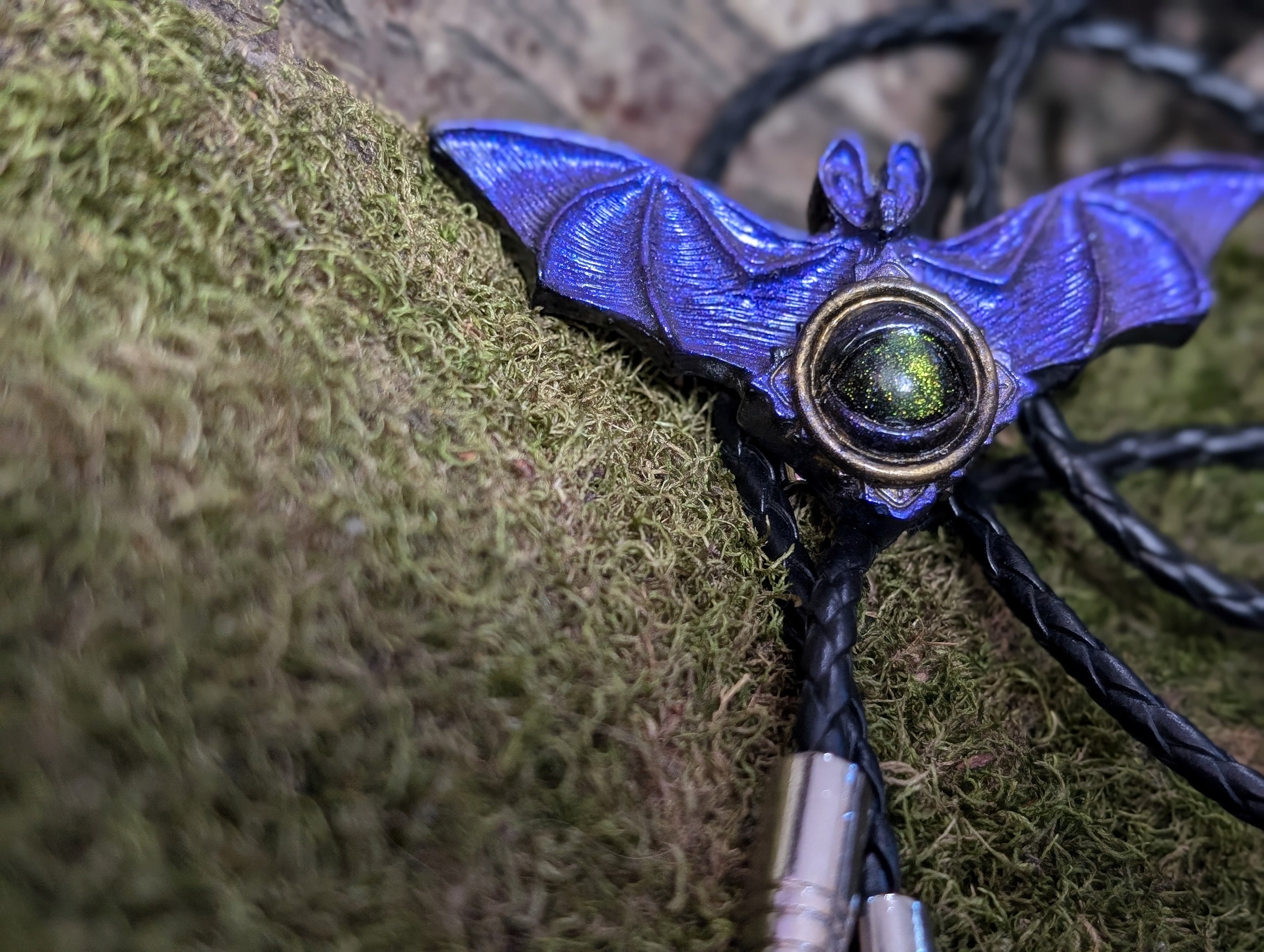 Black Bat BOLO TIE Metallic Purple Bat Bola Wedding Necklace for Men ...