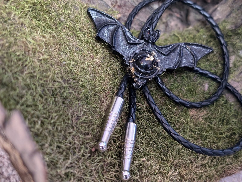 Black Bat BOLO TIE Metallic Purple Bat Bola Wedding Necklace for Men ...