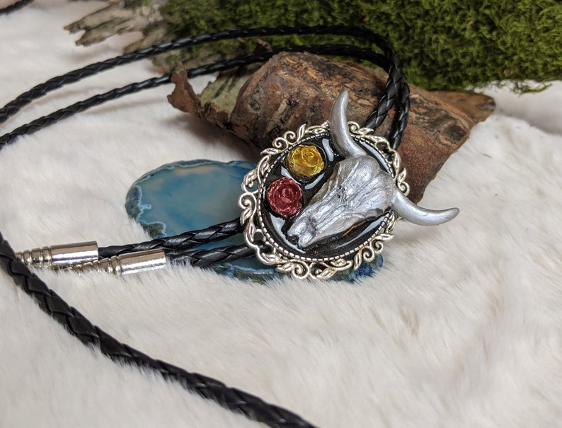 Ram Skull BOLO With Roses Silver Accents Bolo Tie Bola Wedding Necklace ...