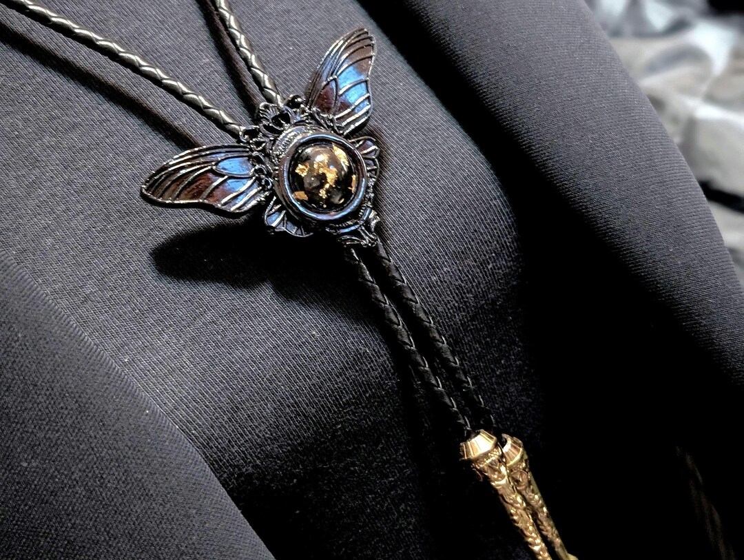 Handmade Golden Fleck Moth Bolo Tie – Genuine Leather Cord, Gothic ...