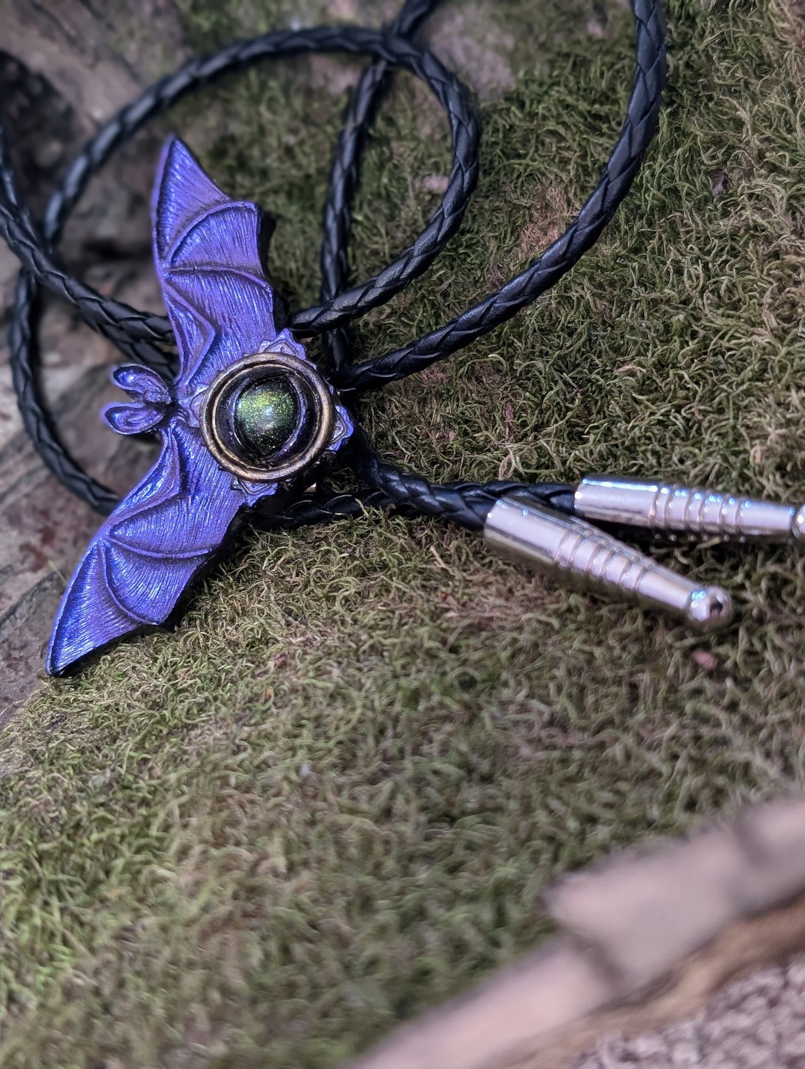 Black Bat BOLO TIE Metallic Purple Bat Bola Wedding Necklace for Men ...