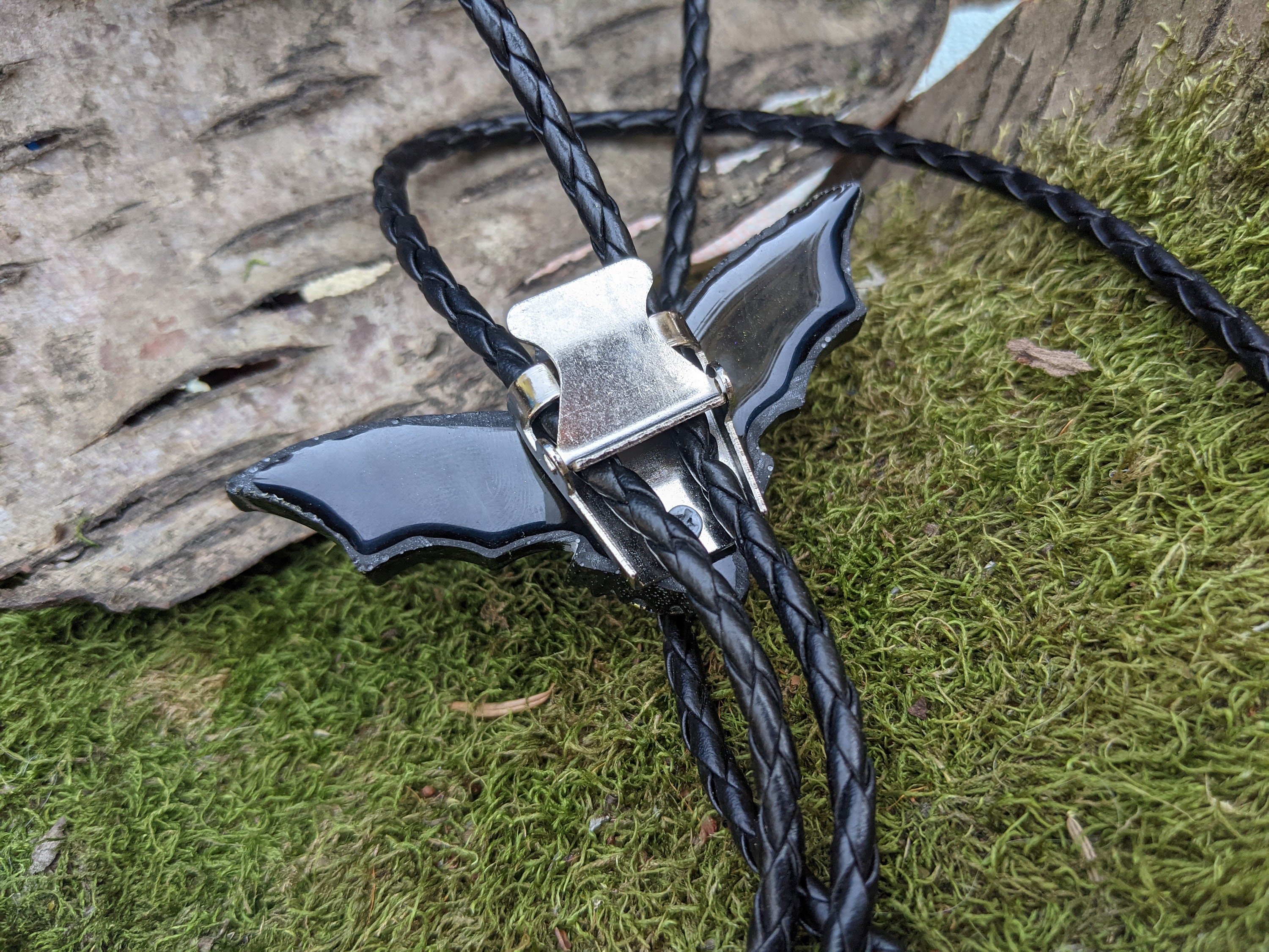 Black Bat BOLO TIE Metallic Purple Bat Bola Wedding Necklace for Men ...