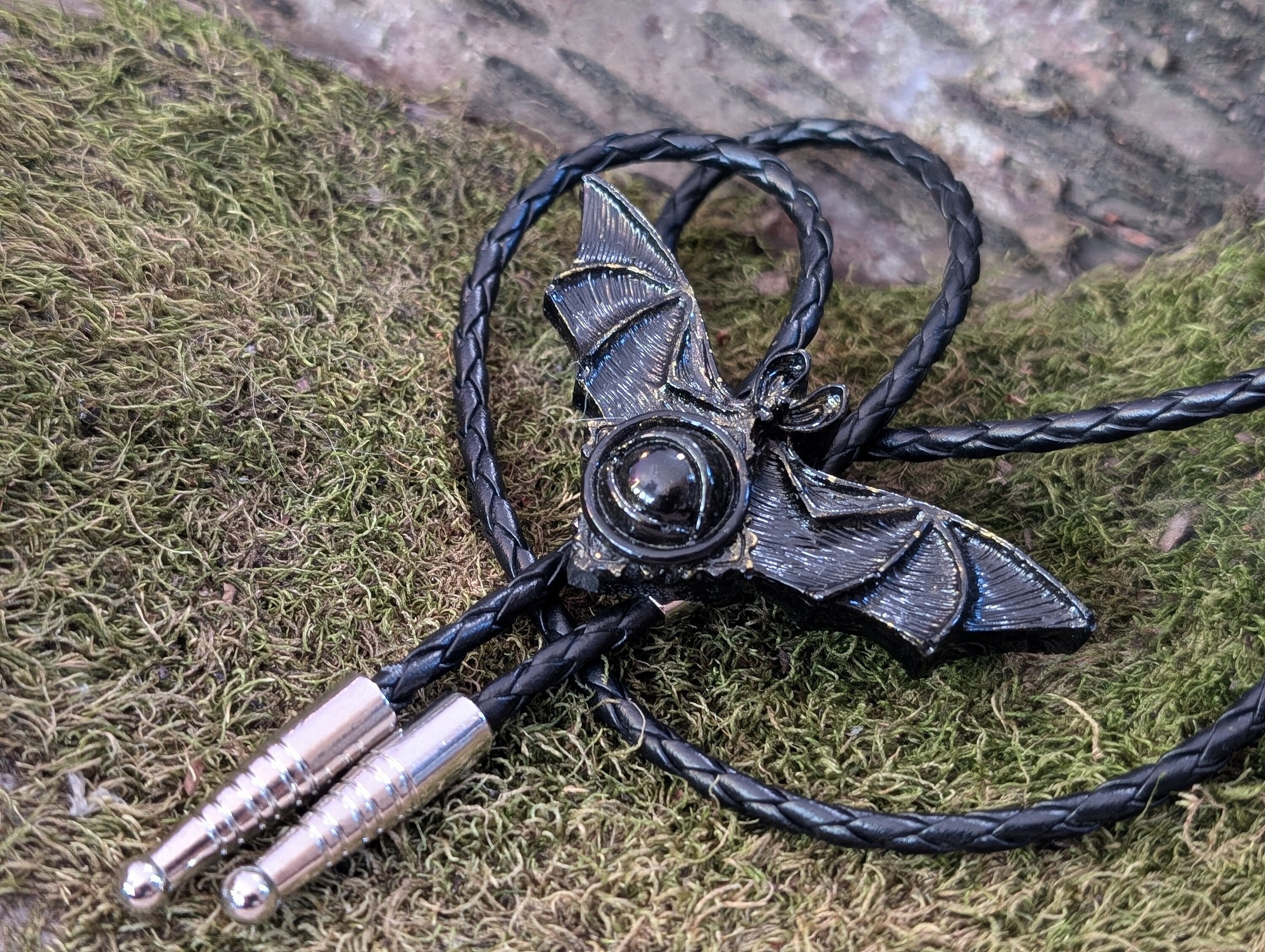 Black Bat BOLO TIE Metallic Purple Bat Bola Wedding Necklace for Men ...