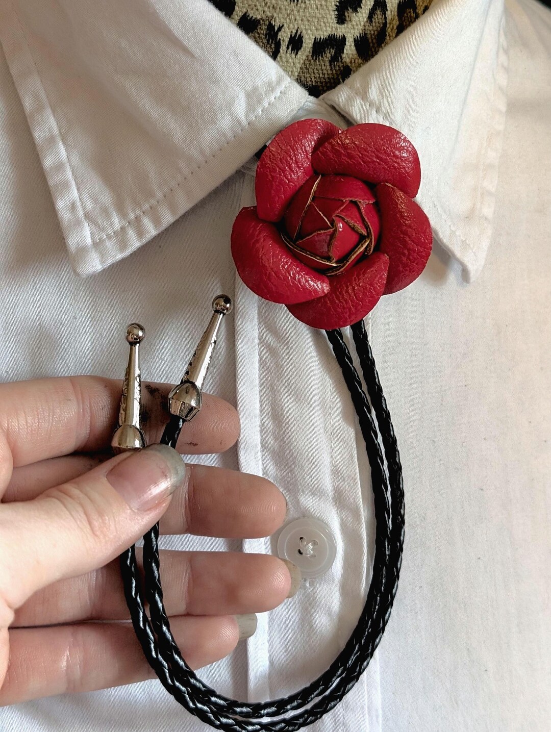 Red Leather Rose Bolo Tie: Gothic Western Wedding Necktie - Etsy