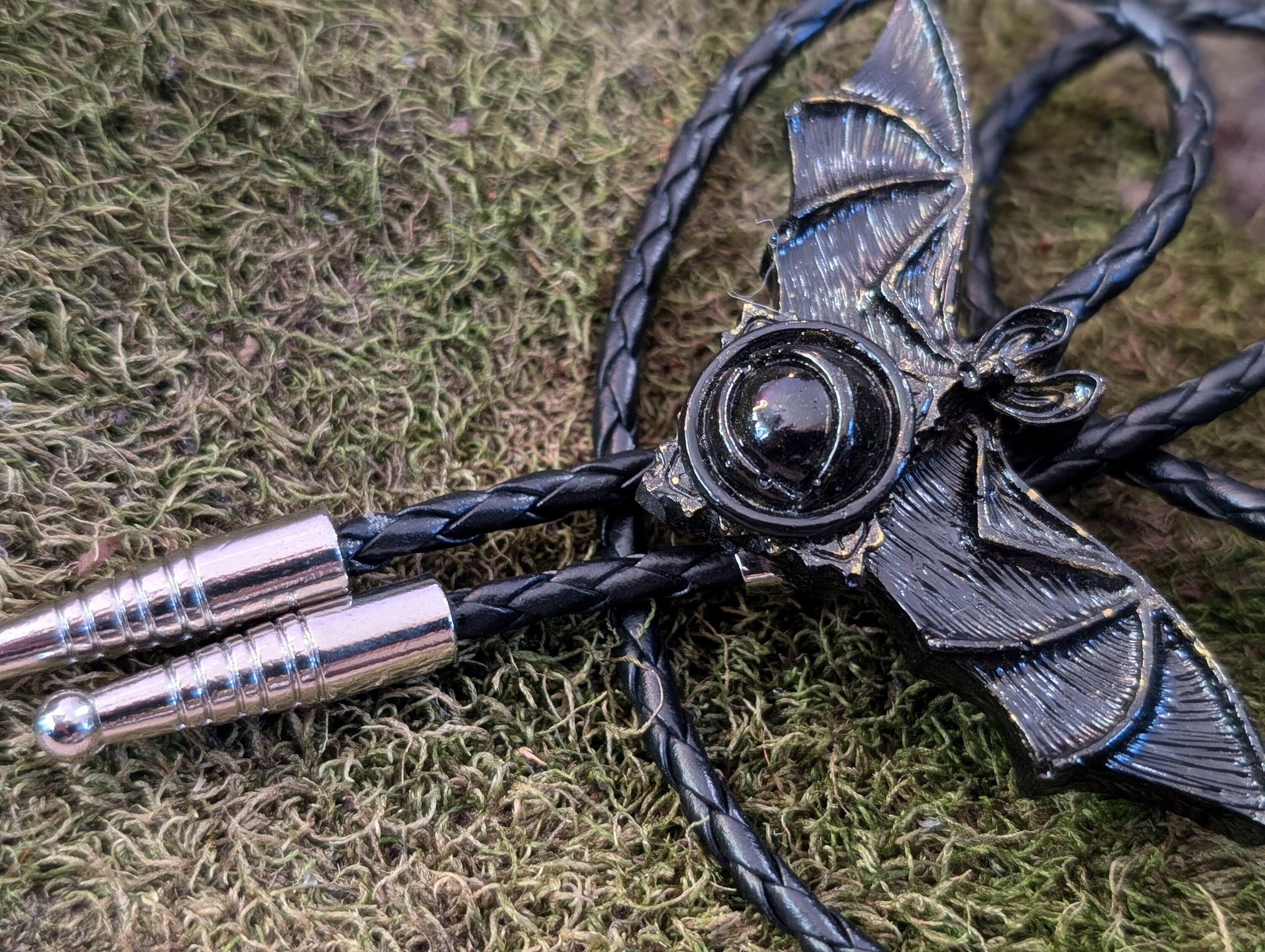 Black Bat BOLO TIE Metallic Purple Bat Bola Wedding Necklace for Men ...