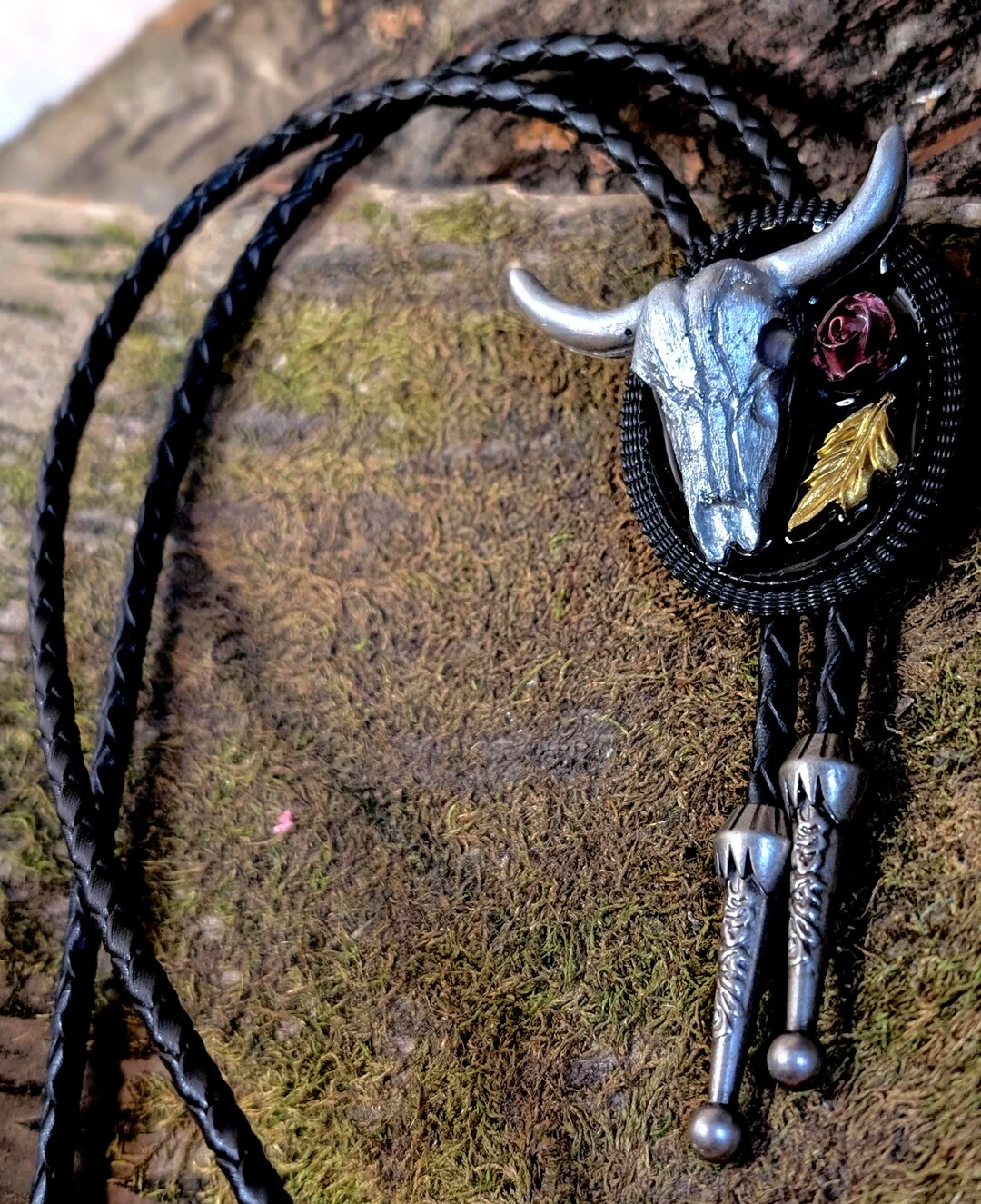 Deer Ram SKULL BOLO TIE Floral - Bola Wedding -necklace for Men Women ...