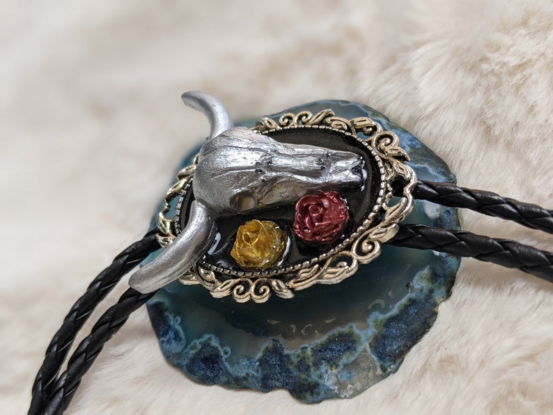 Ram Skull BOLO With Roses Silver Accents Bolo Tie Bola Wedding Necklace ...