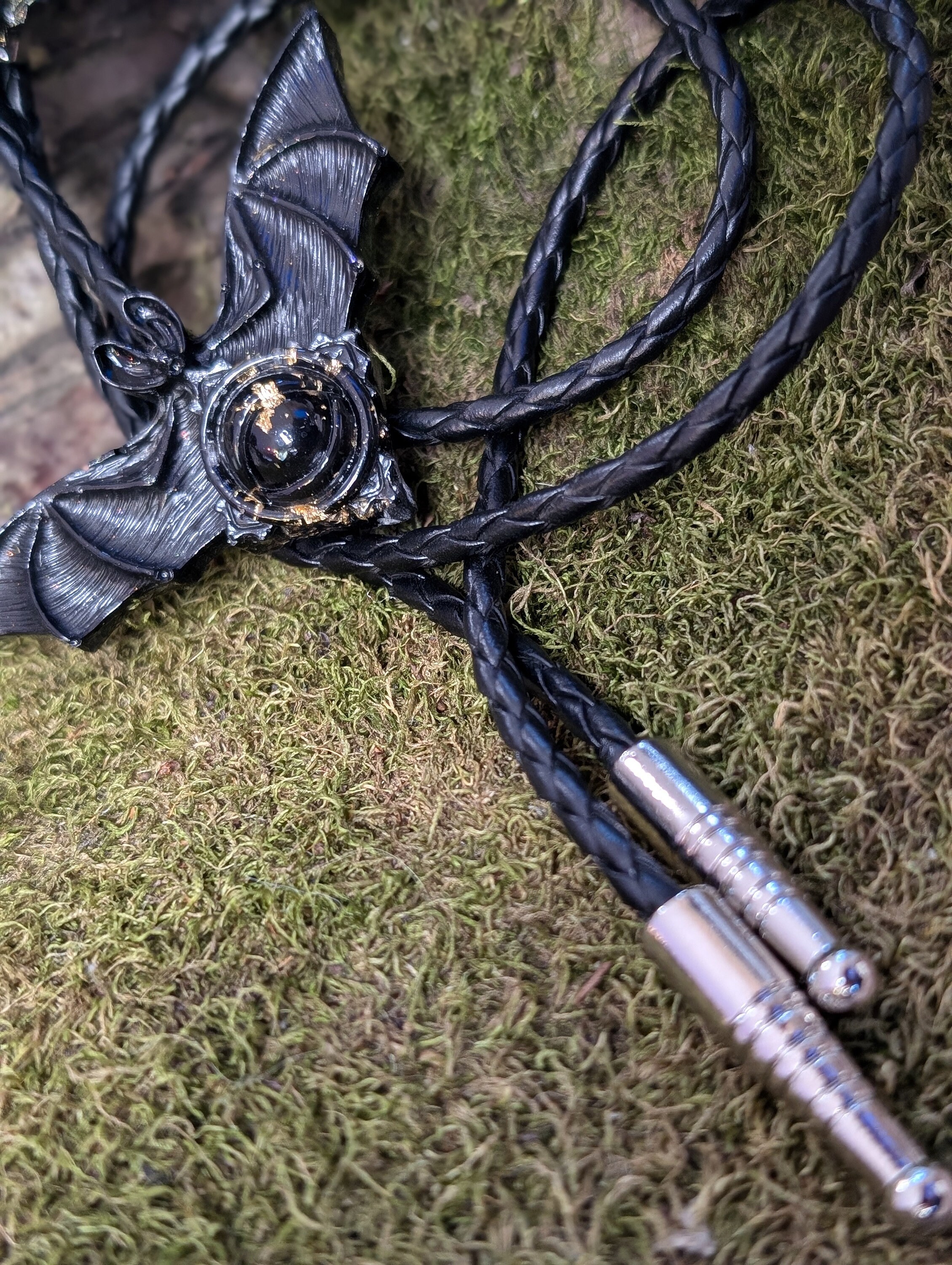 Black Bat BOLO TIE Metallic Purple Bat Bola Wedding Necklace for Men ...