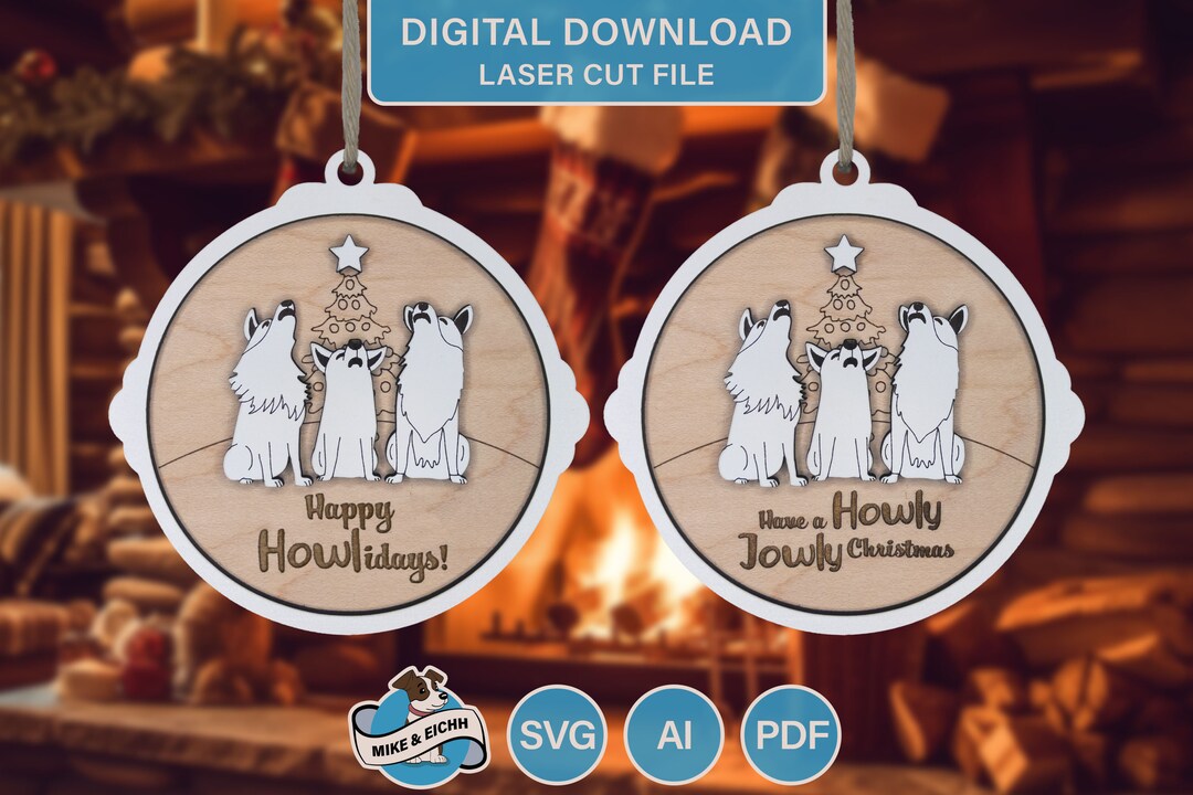 Digital Download - Happy Howlidays Christmas Holiday Ornament Laser Cut ...