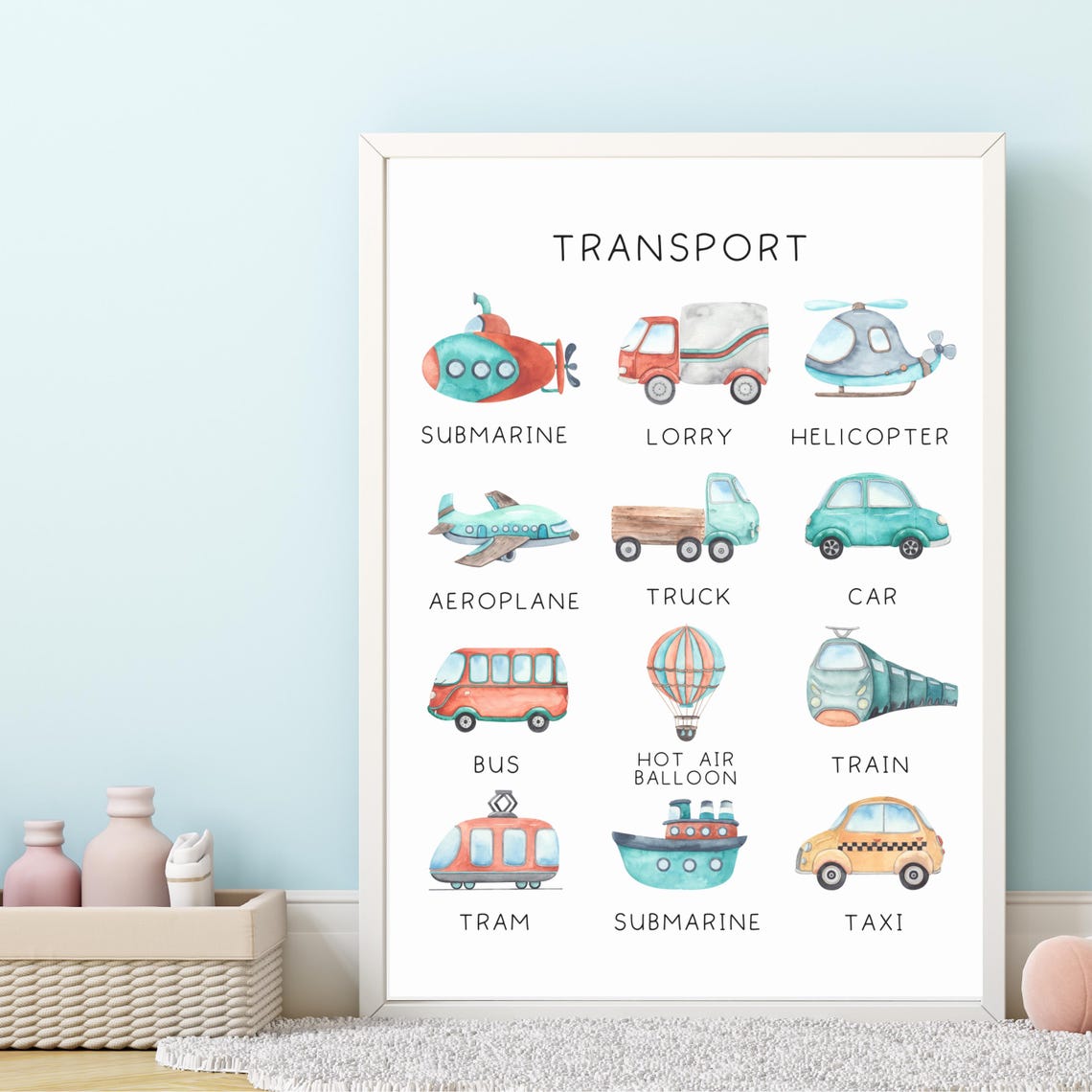 Watercolor Transport Poster, Montessori Educational Posters, Playroom ...