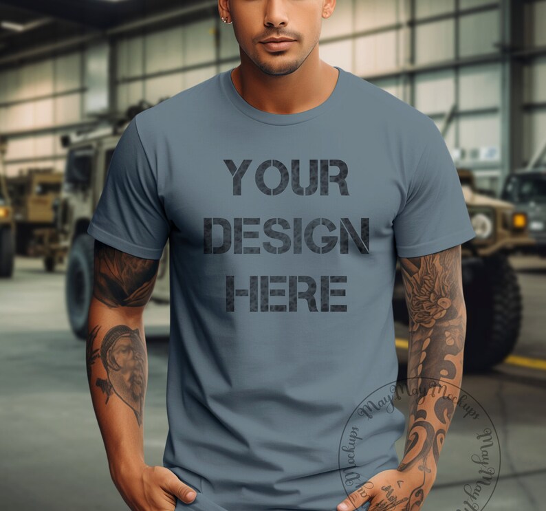 Bella Canvas Steel Blue 3001 Mockup, Bella Male Model Mockup, Male ...