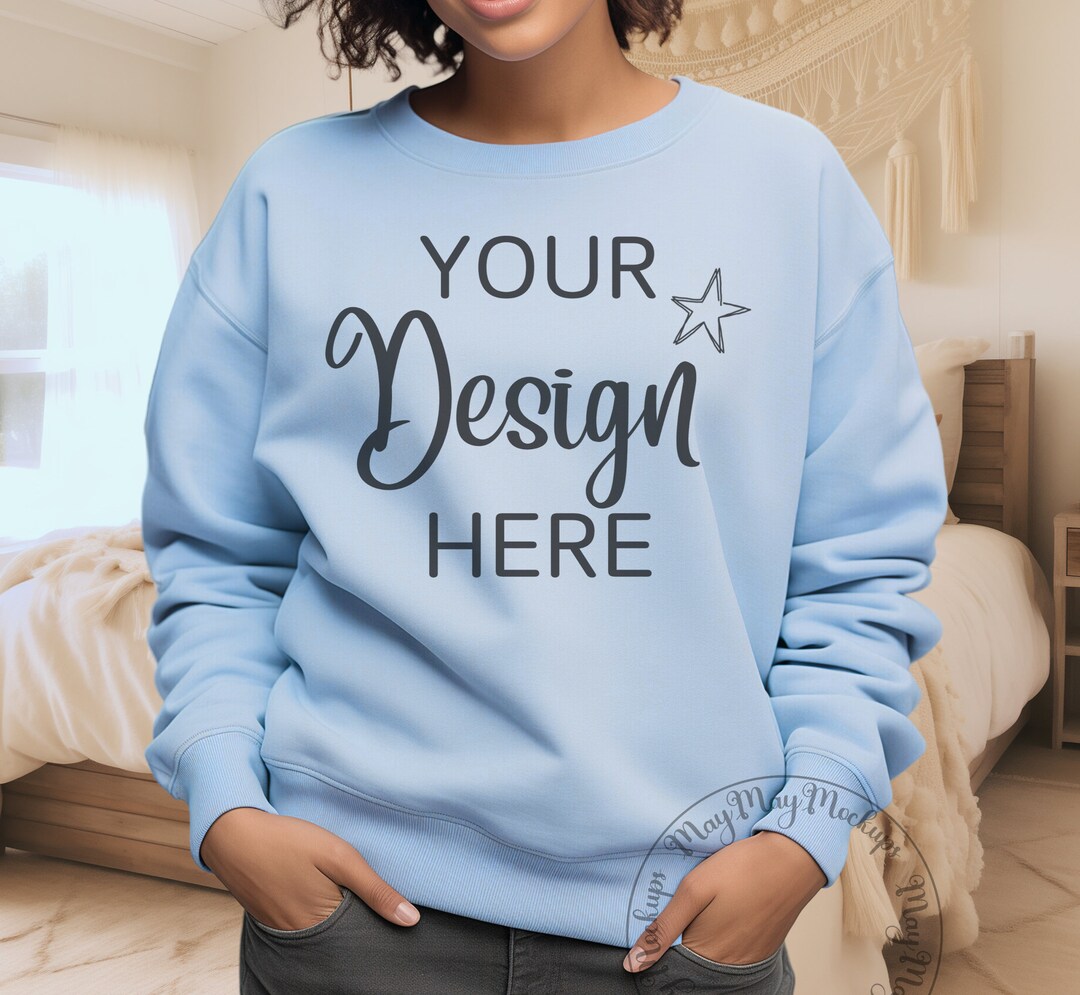Gildan Light Blue Sweatshirt Mockup Gildan Sweatshirt 18000 Blue Gildan ...