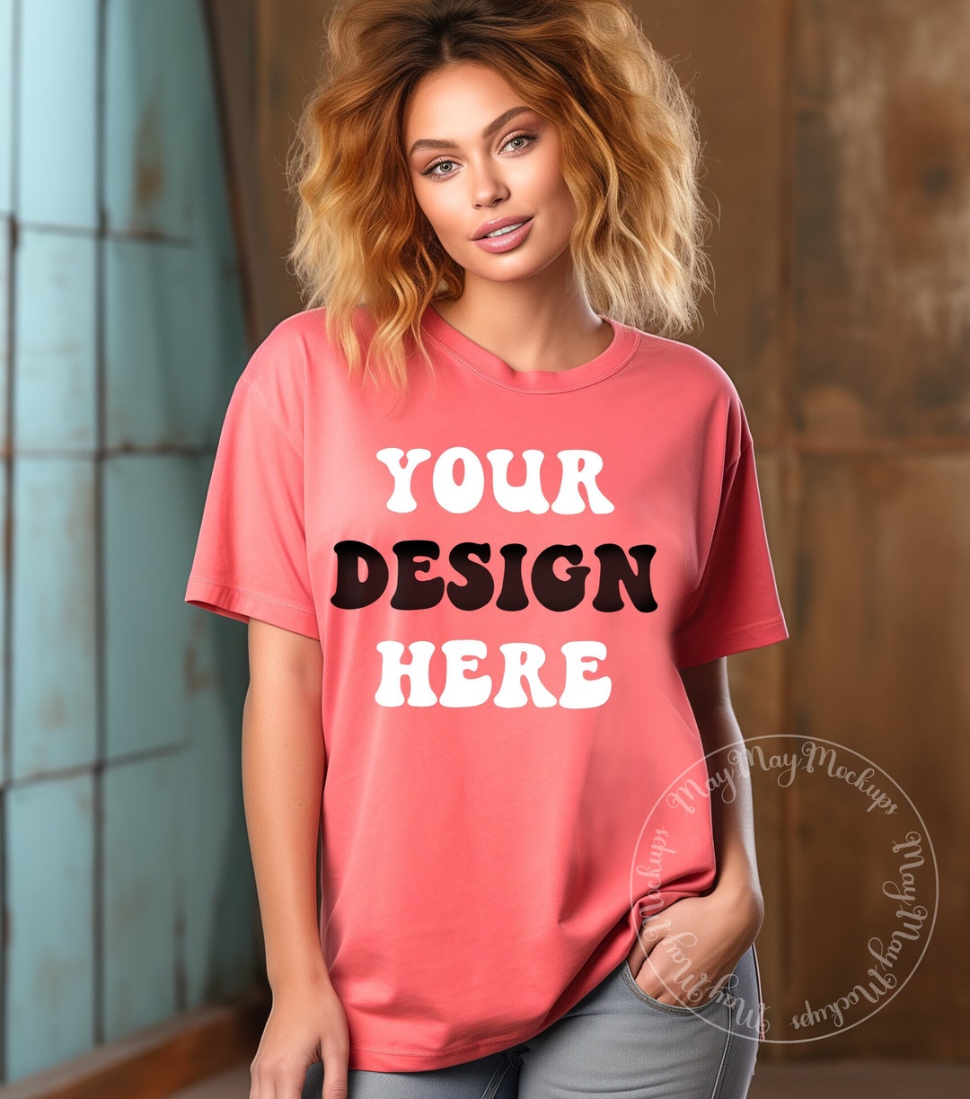 Coral Silk Gildan 64000 Mockup Black Female Model Tshirt Mock up 64000 Gildan T Shirt Coral Silk ...