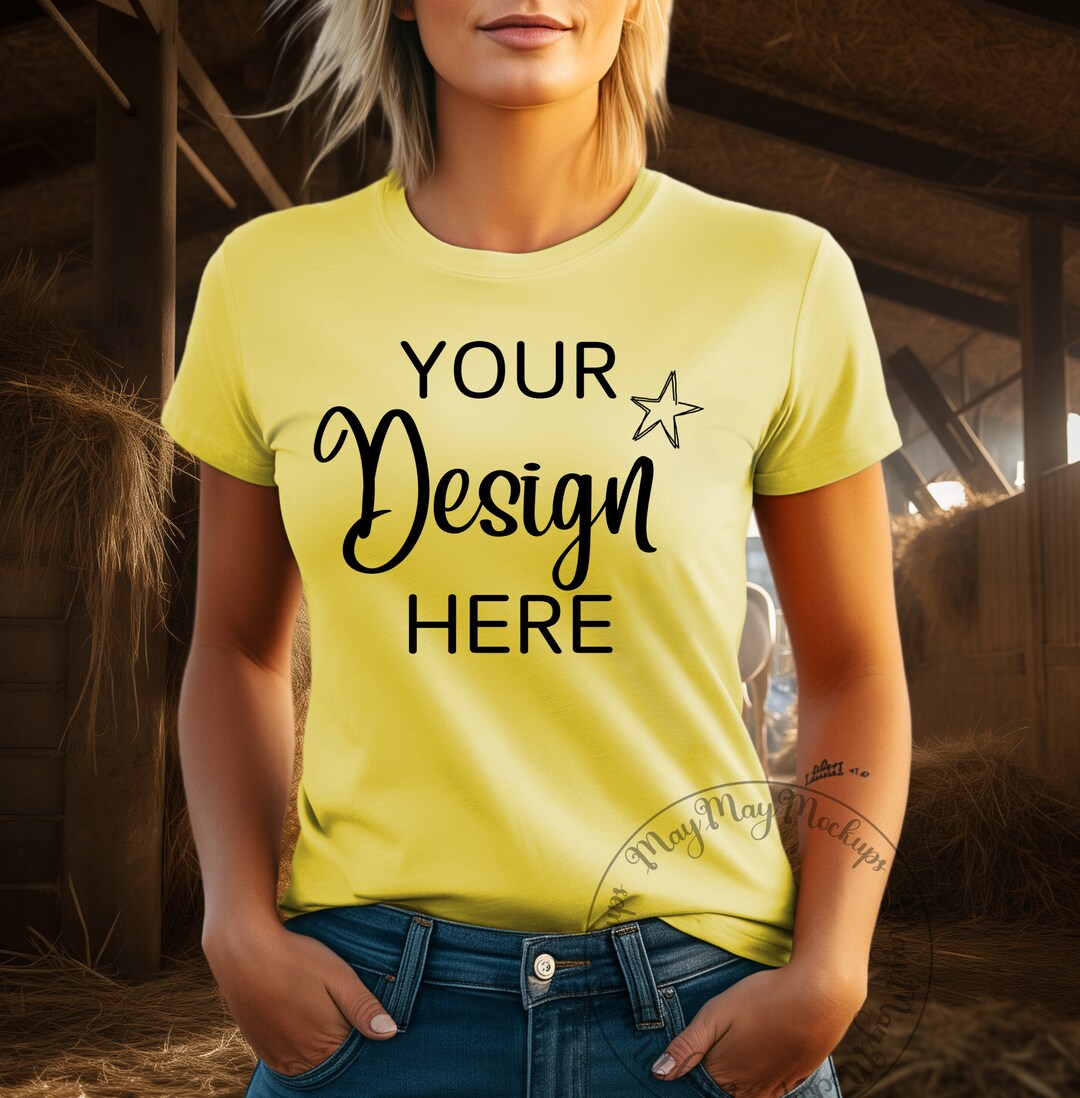 Gildan Cornsilk Tshirt Mockup Gildan 5000 Mock up Cornsilk T-shirt Mockup Trendy T Shirt Model ...