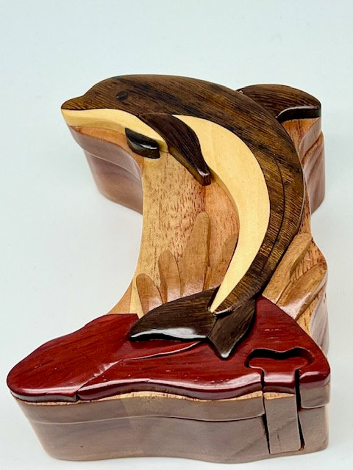Leaping Dolphin Wooden Puzzle Box - Handcrafted With Secret Compartment ...