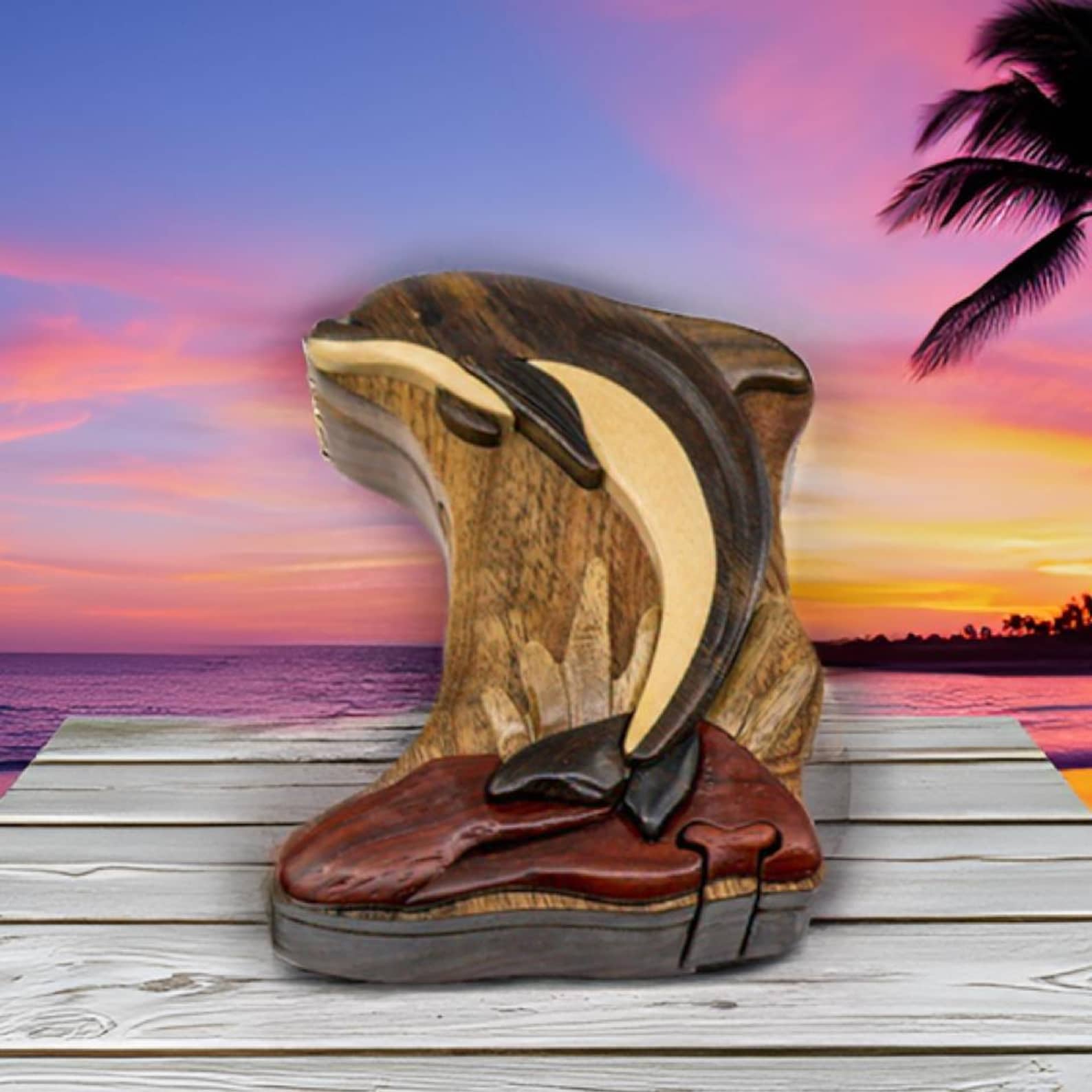 Leaping Dolphin Wooden Puzzle Box - Handcrafted With Secret Compartment ...