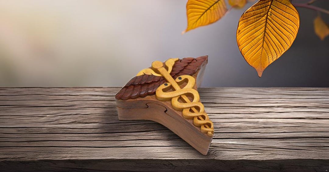 Caduceus Wooden Puzzle Box - Handcrafted With Secret Compartment - All ...