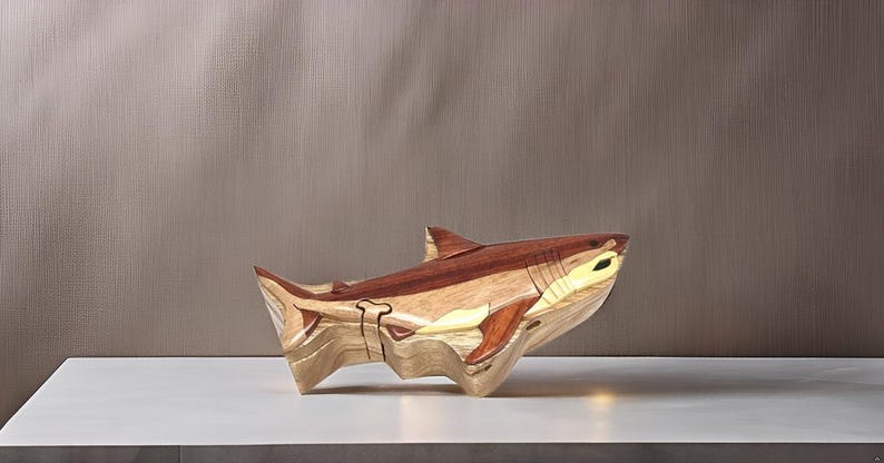 Shark - All-natural Intarsia Wood Puzzle Box - Handcrafted With Secret ...