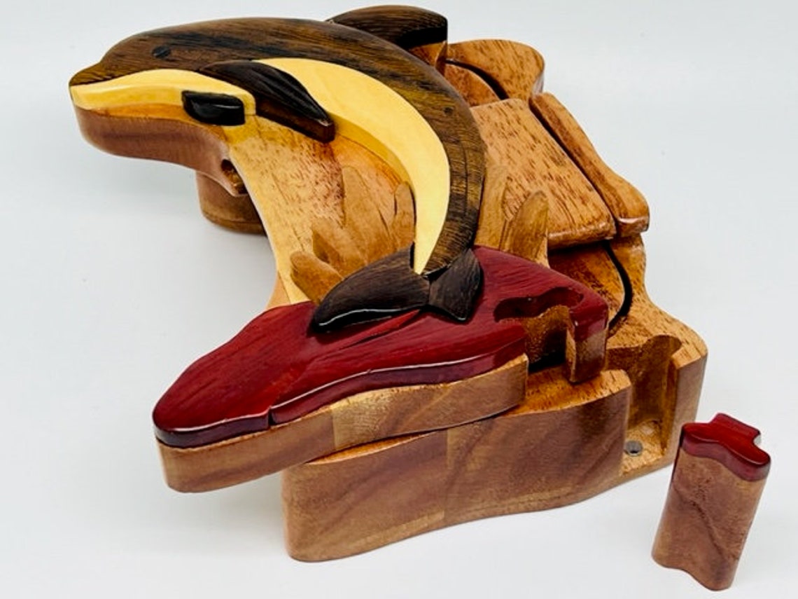Leaping Dolphin Wooden Puzzle Box - Handcrafted With Secret Compartment ...
