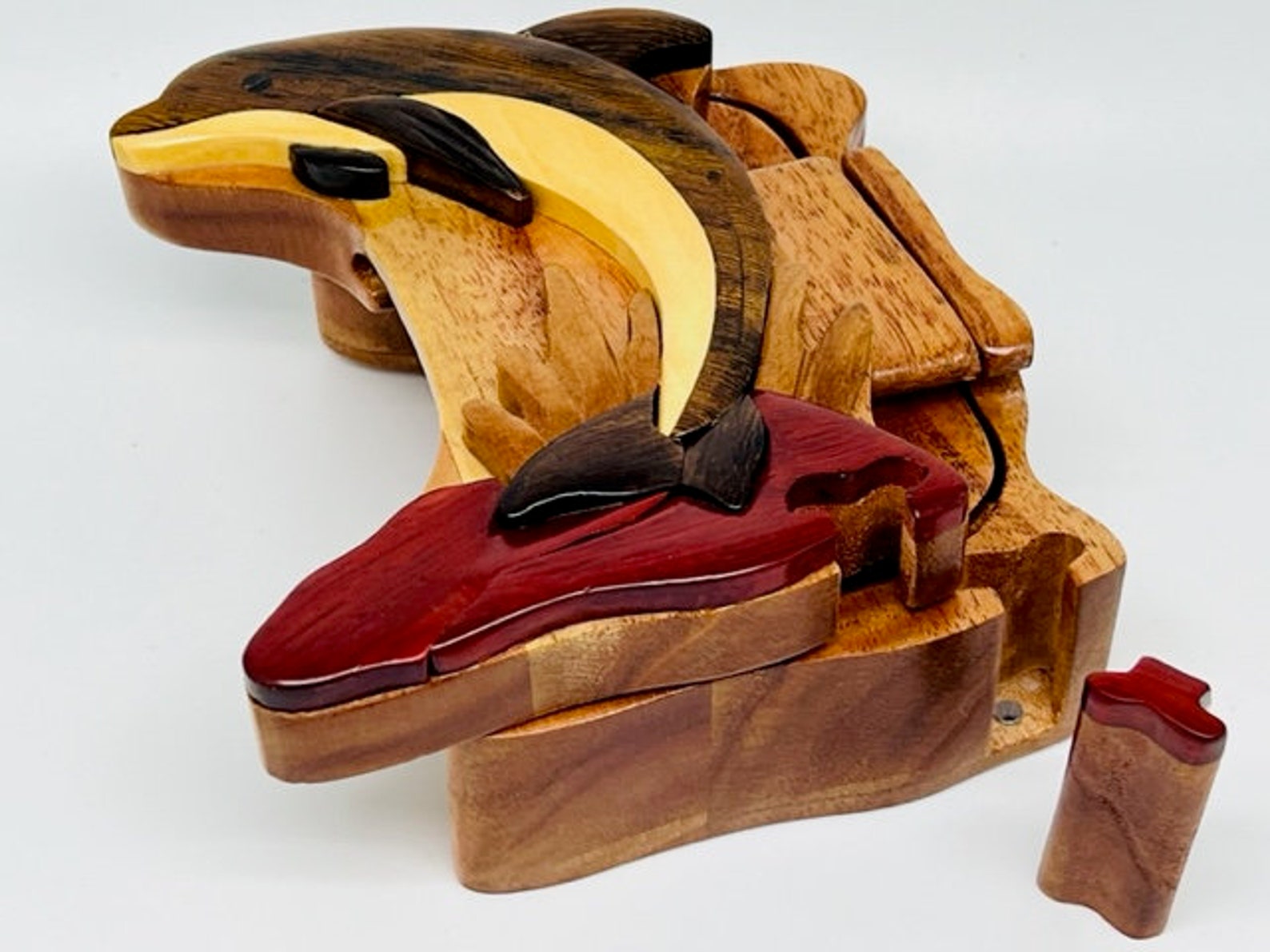 Leaping Dolphin Wooden Puzzle Box - Handcrafted With Secret Compartment ...