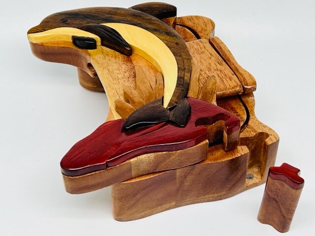 Leaping Dolphin Wooden Puzzle Box - Handcrafted With Secret Compartment ...
