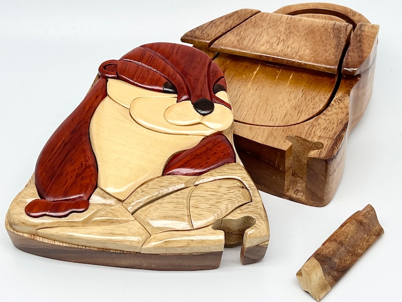 River Otter - All-natural Wooden Intarsia Puzzle Box - Handcrafted With ...