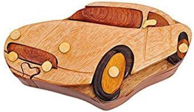 Handcrafted Wooden Sports Car Puzzle Box: Intarsia Wood Art Trinket Box ...