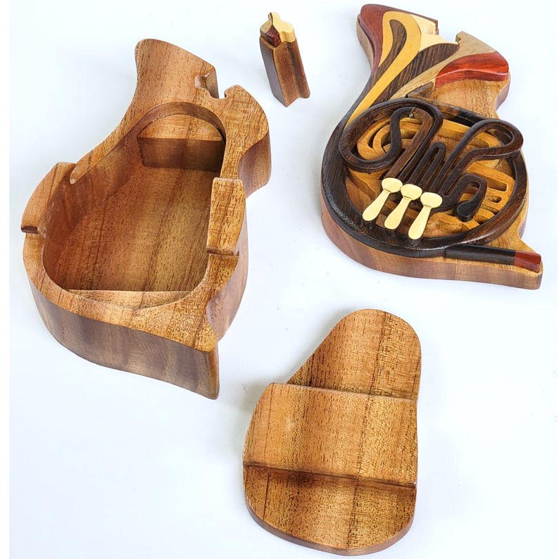 French Horn - Wooden Puzzle Box - Handcrafted - All Natural Intarsia ...