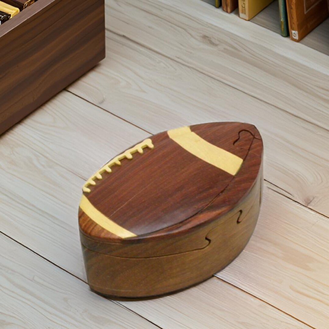 Foot Ball - Handcrafted Wooden Puzzle Box - All-natural Intarsia Wood ...