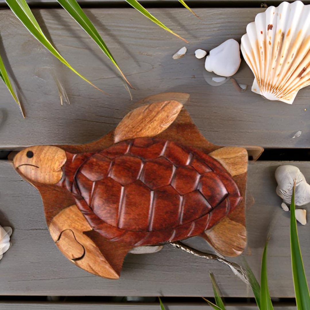 Sea Turtle - All-natural Wooden Puzzle Treasury Storage Box ...