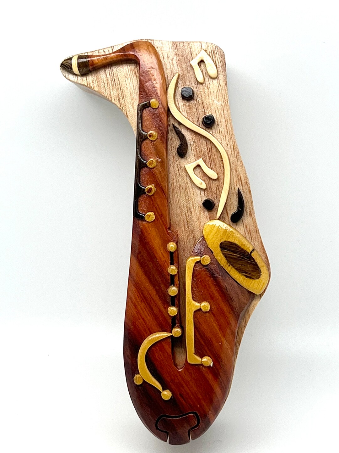 Saxophone With Musical Notes - Handcrafted Exotic Wood Puzzle Box - All ...