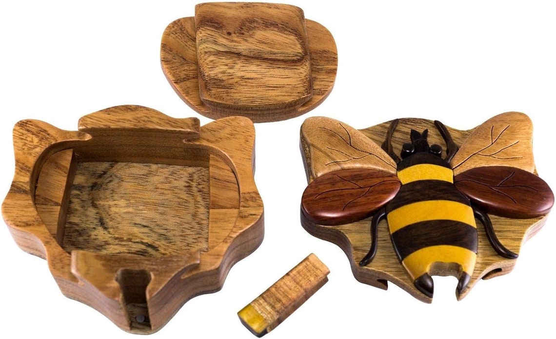 Bee - Wood Intarsia Puzzle Box - Handcrafted From Natural Exotic Woods ...