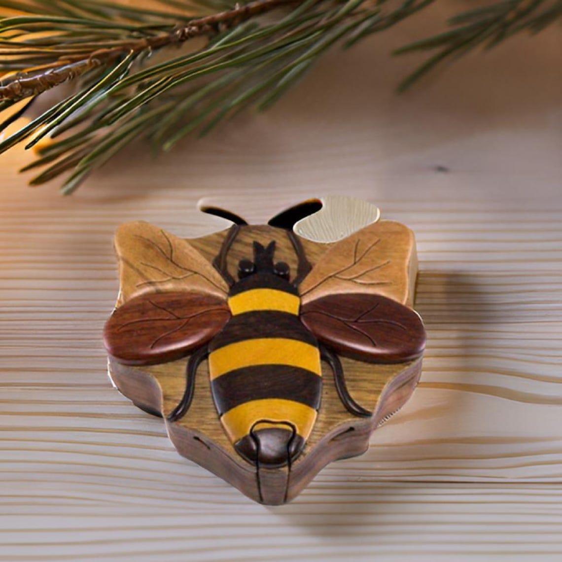 Bee - Wood Intarsia Puzzle Box - Handcrafted From Natural Exotic Woods ...