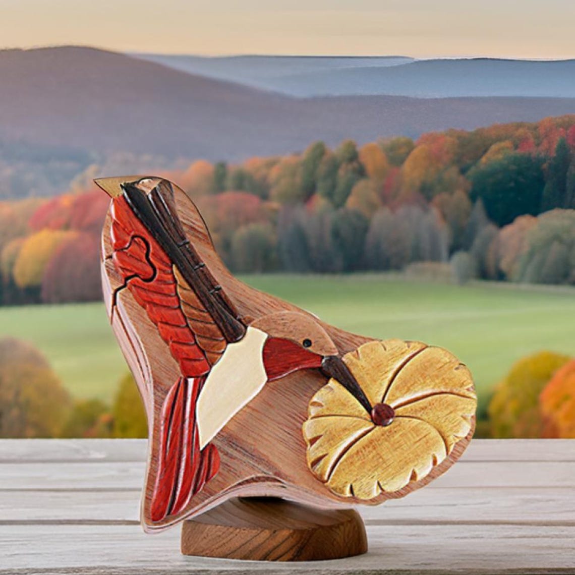 Hummingbird & Flower Wooden Puzzle Box - Handcrafted - All Natural ...