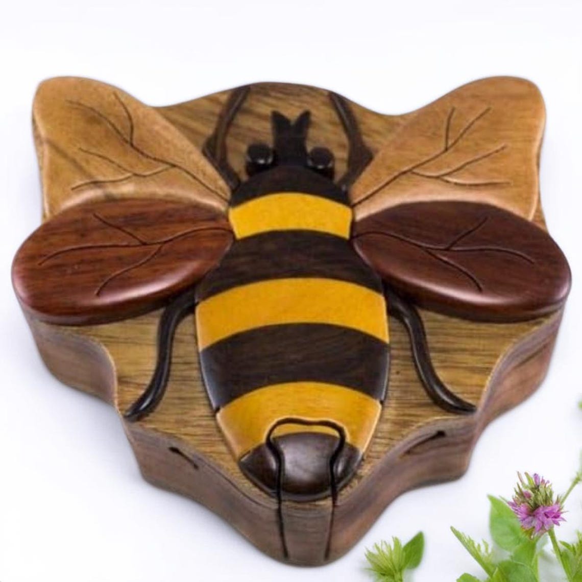 Bee - Wood Intarsia Puzzle Box - Handcrafted From Natural Exotic Woods ...
