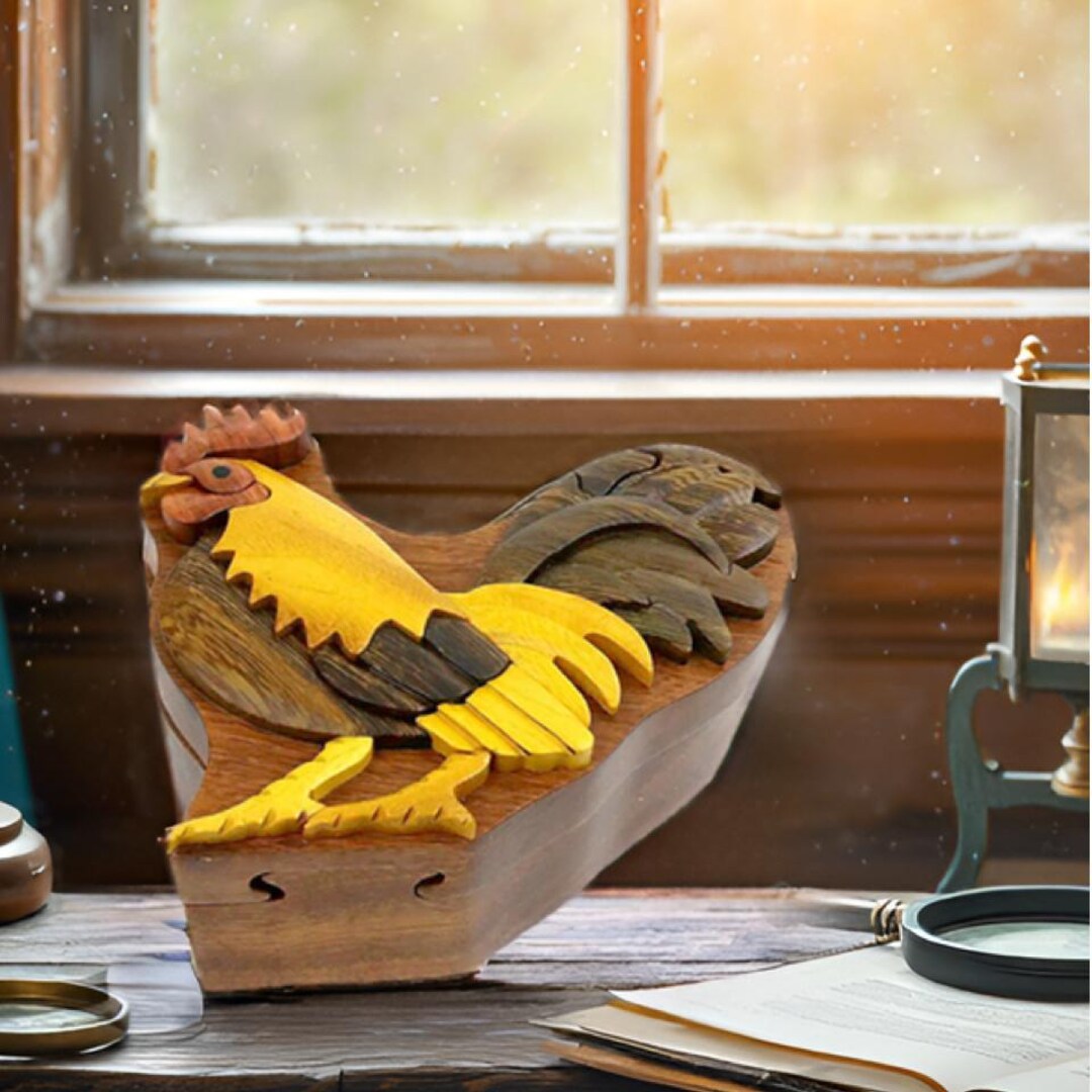 Rooster Wooden Puzzle Box - Handcrafted With Secret Compartment - All ...