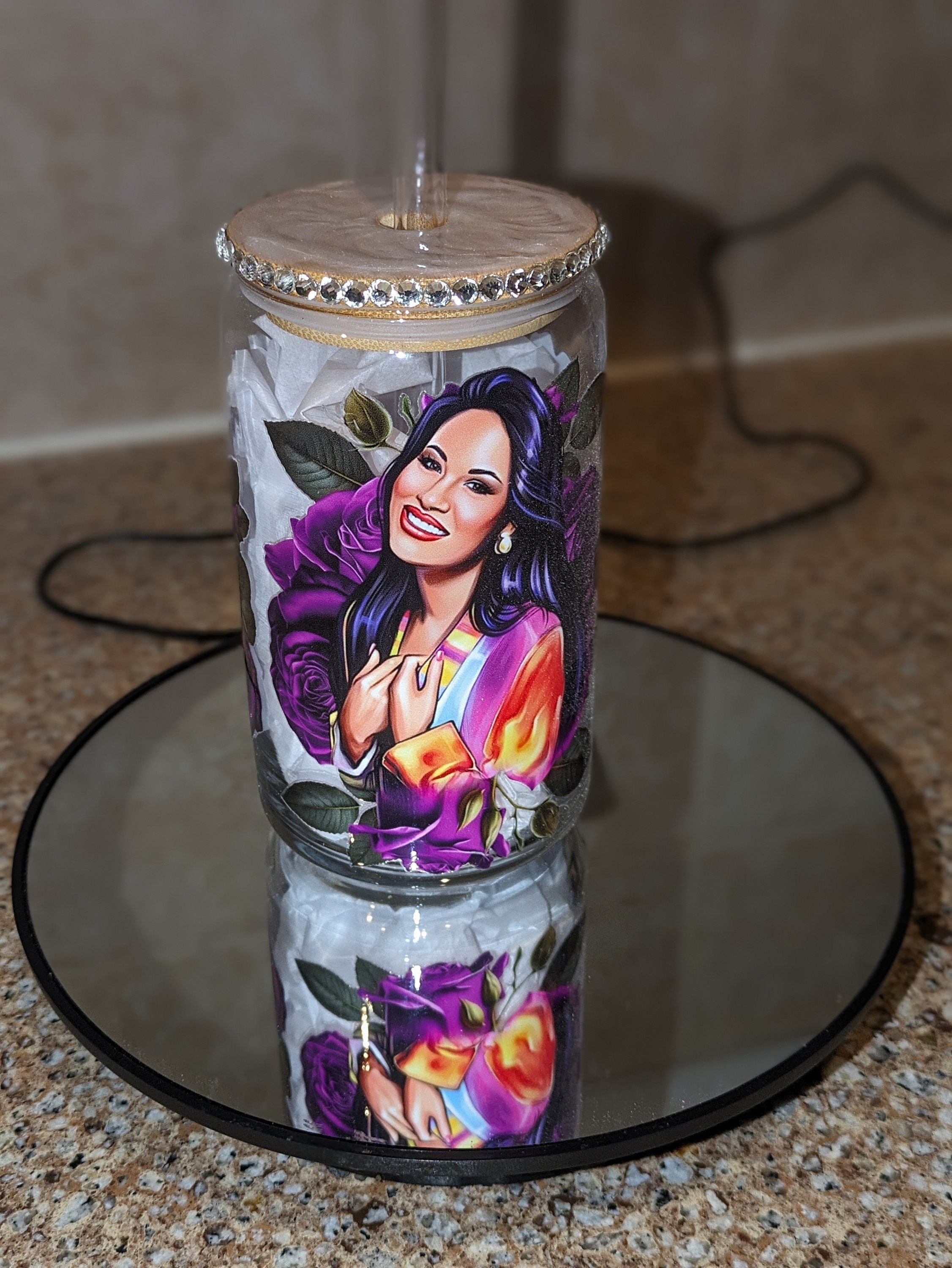 Selena 16oz Glass Tumbler With Straw and Bamboo Lid Texas Reina Del Tex ...