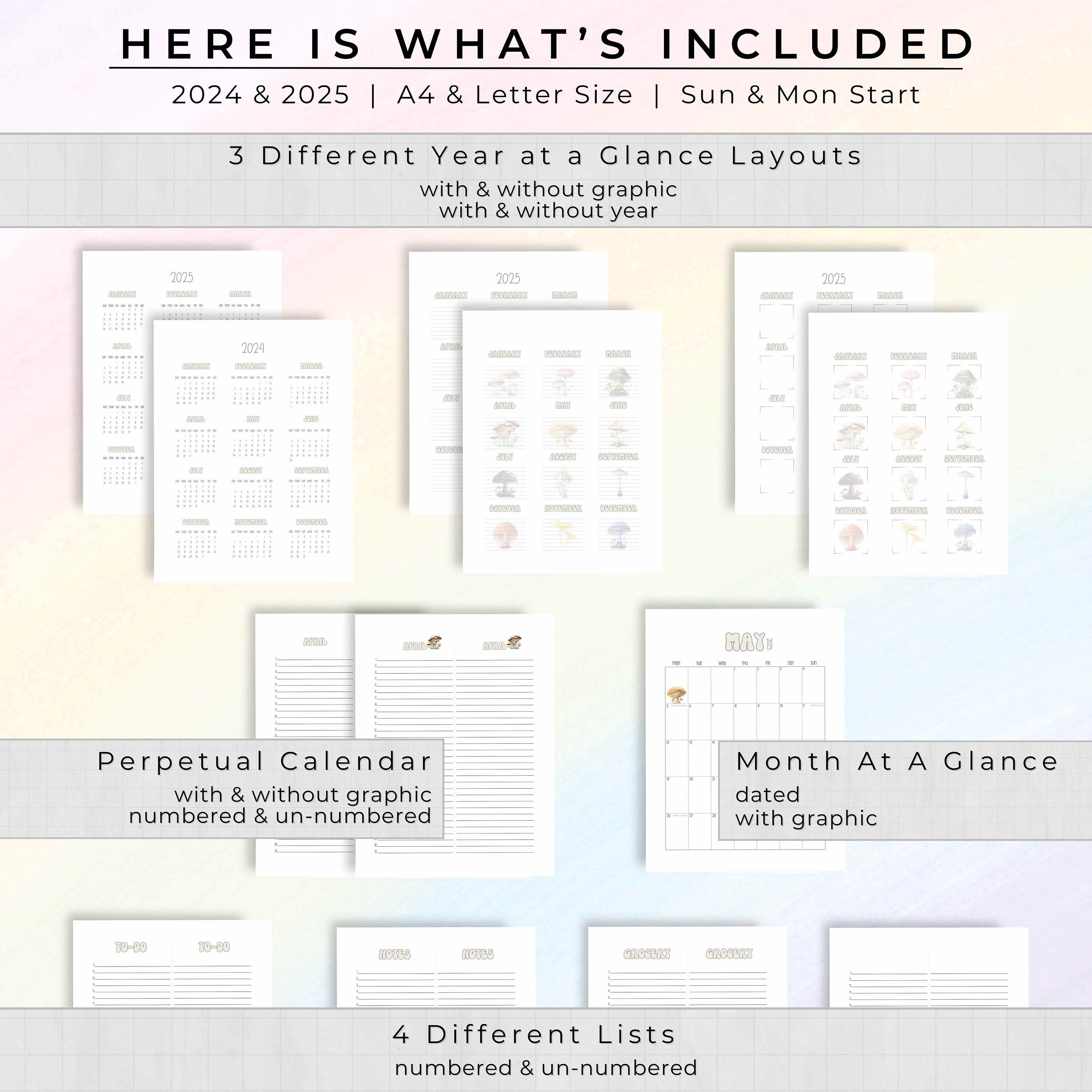 2024 2025 Calendar Bundle A4US Letter Size Printable & Editable ...