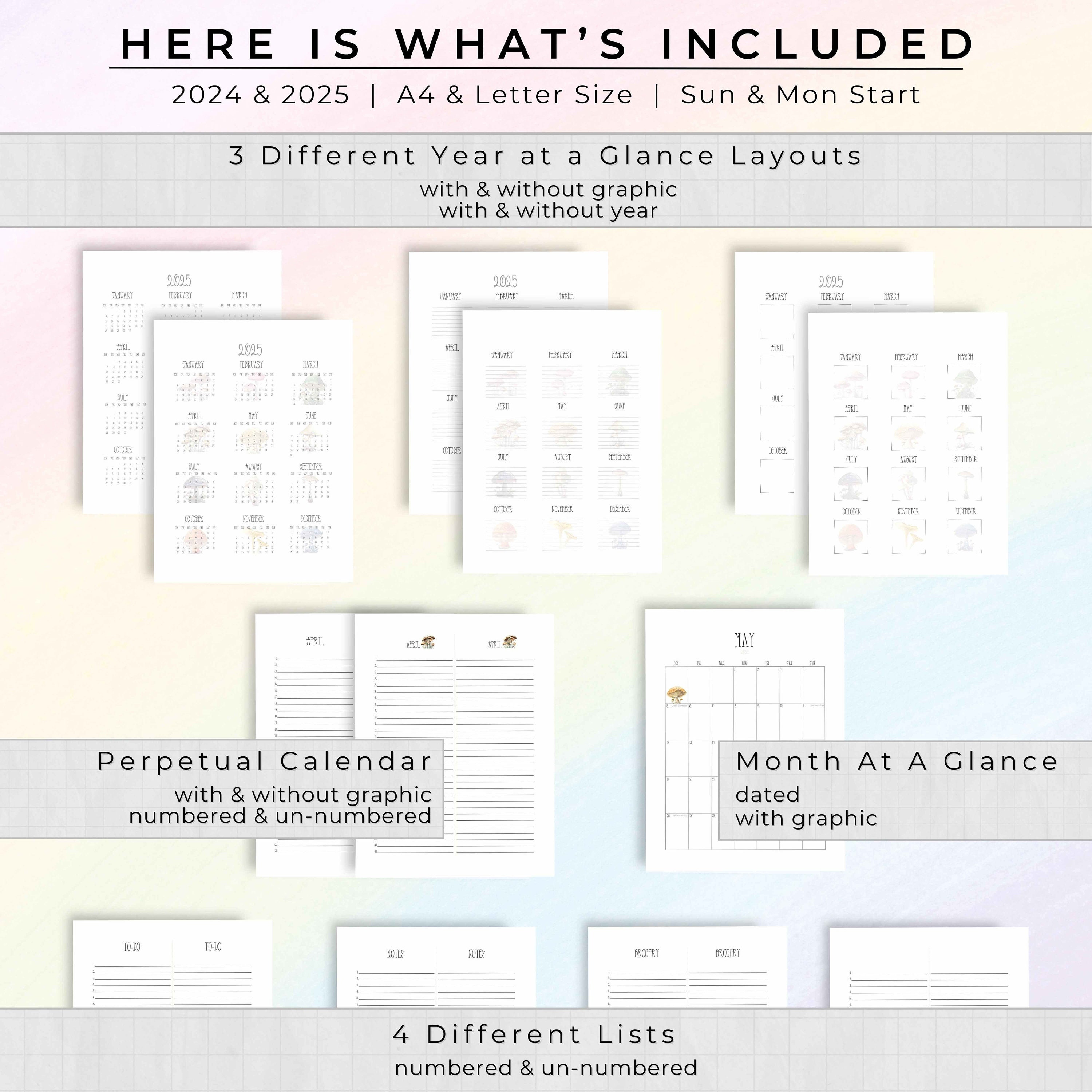 2024 2025 Calendar Bundle A4+US Letter Size - Printable & Editable ...